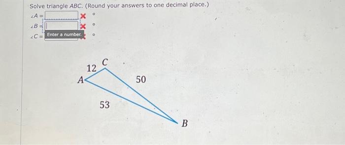 Solved Solve triangle ABC. (Round your answers to one | Chegg.com
