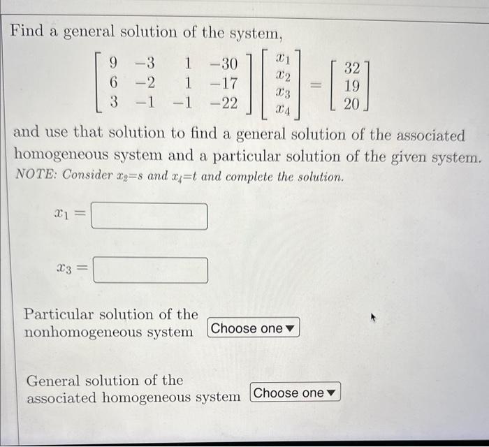 Solved Find a general solution of the system, | Chegg.com