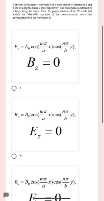 Solved Consider a rectangular waveguide of a cross section | Chegg.com