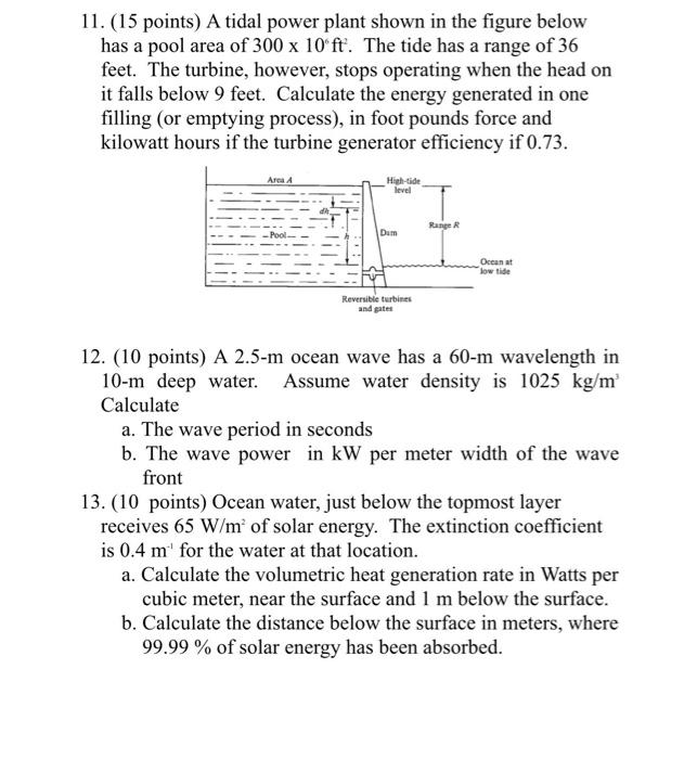 Solved 11. ( 15 points) A tidal power plant shown in the | Chegg.com Solved 11. ( 15 points) A tidal power plant shown in the | Chegg.com