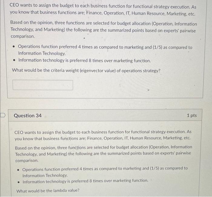 Solved Ceo Wants To Assign The Budget To Each Business 