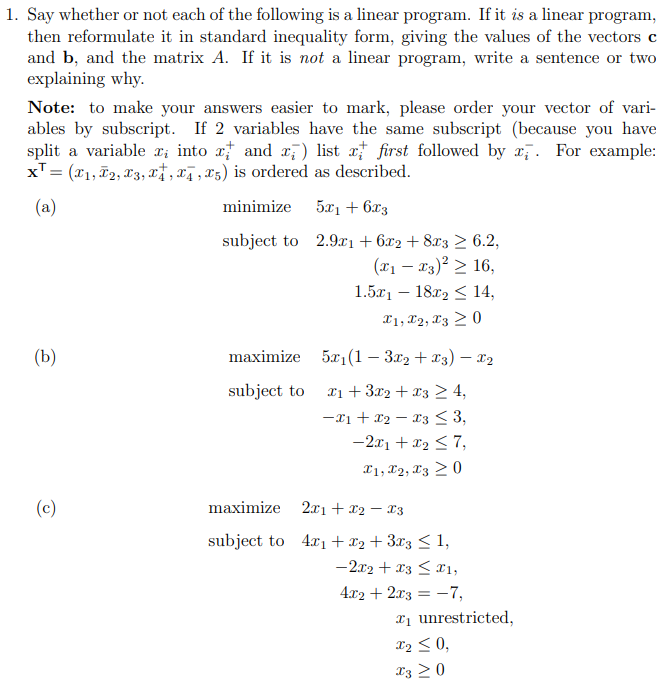 Solved Say whether or not each of the following is a linear | Chegg.com