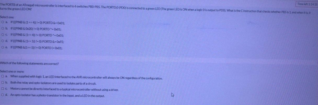 Solved Timele 1:1415 The PORTB of an ATmega8 microcontroller | Chegg.com