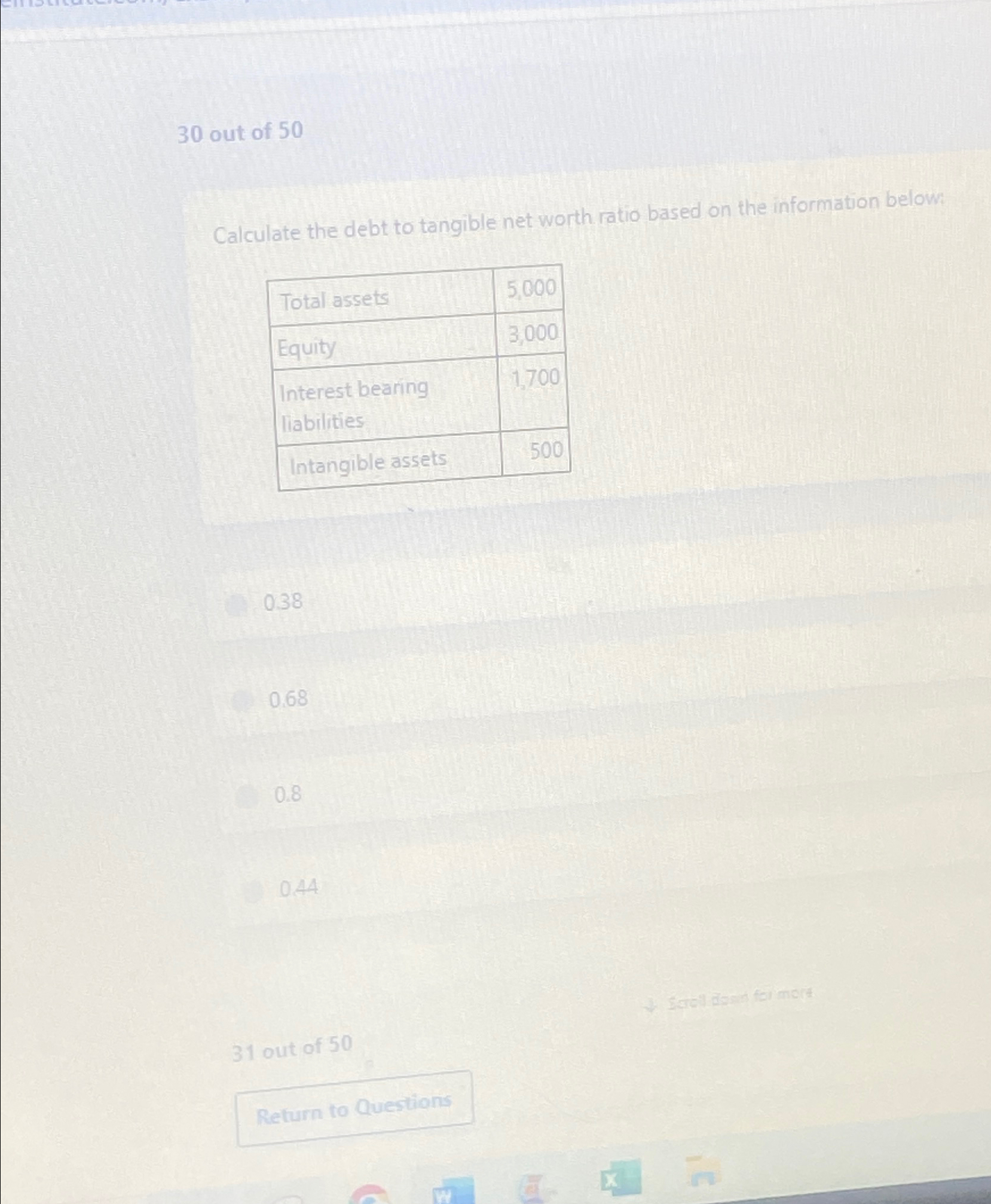 Solved 30 ﻿out of 50Calculate the debt to tangible net worth | Chegg.com