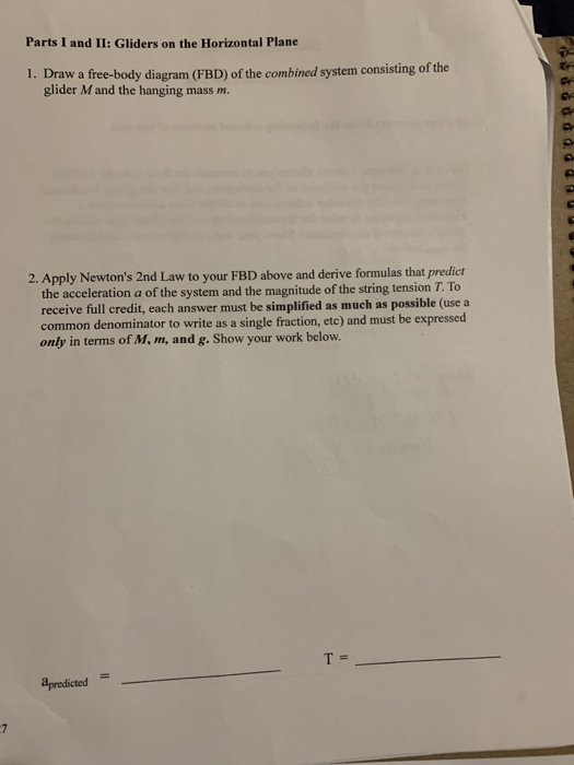 Solved Parts I and II: Gliders on the Horizontal Plane 1. | Chegg.com