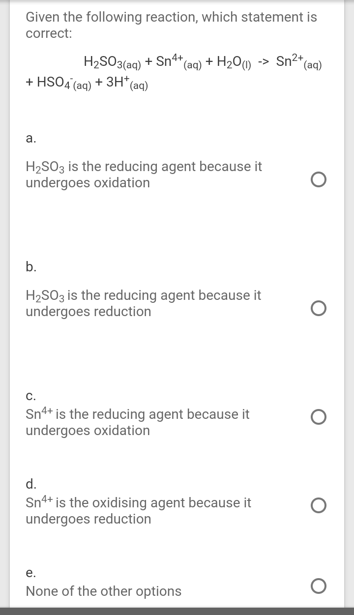 Solved Given the following reaction, which statement is | Chegg.com