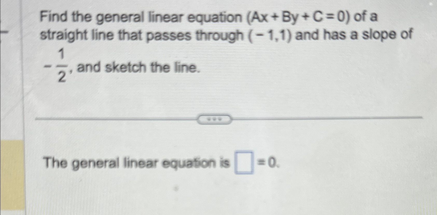 Solved Find the general linear equation )=(0 ﻿of a straight | Chegg.com