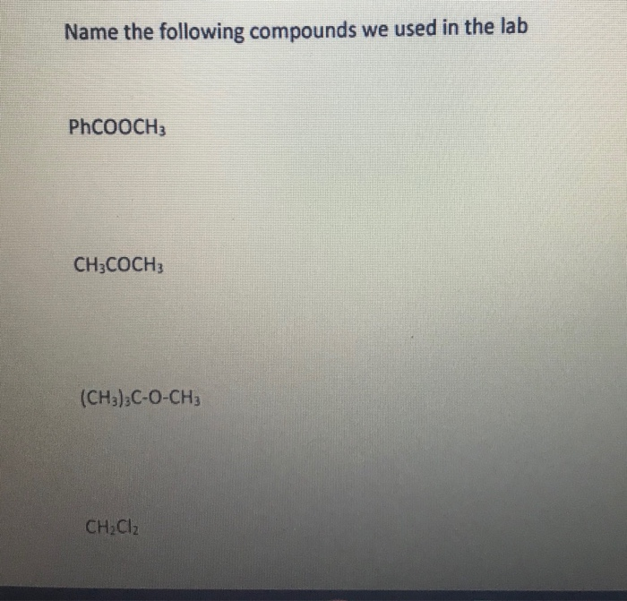 Solved Name the following compounds we used in the lab | Chegg.com