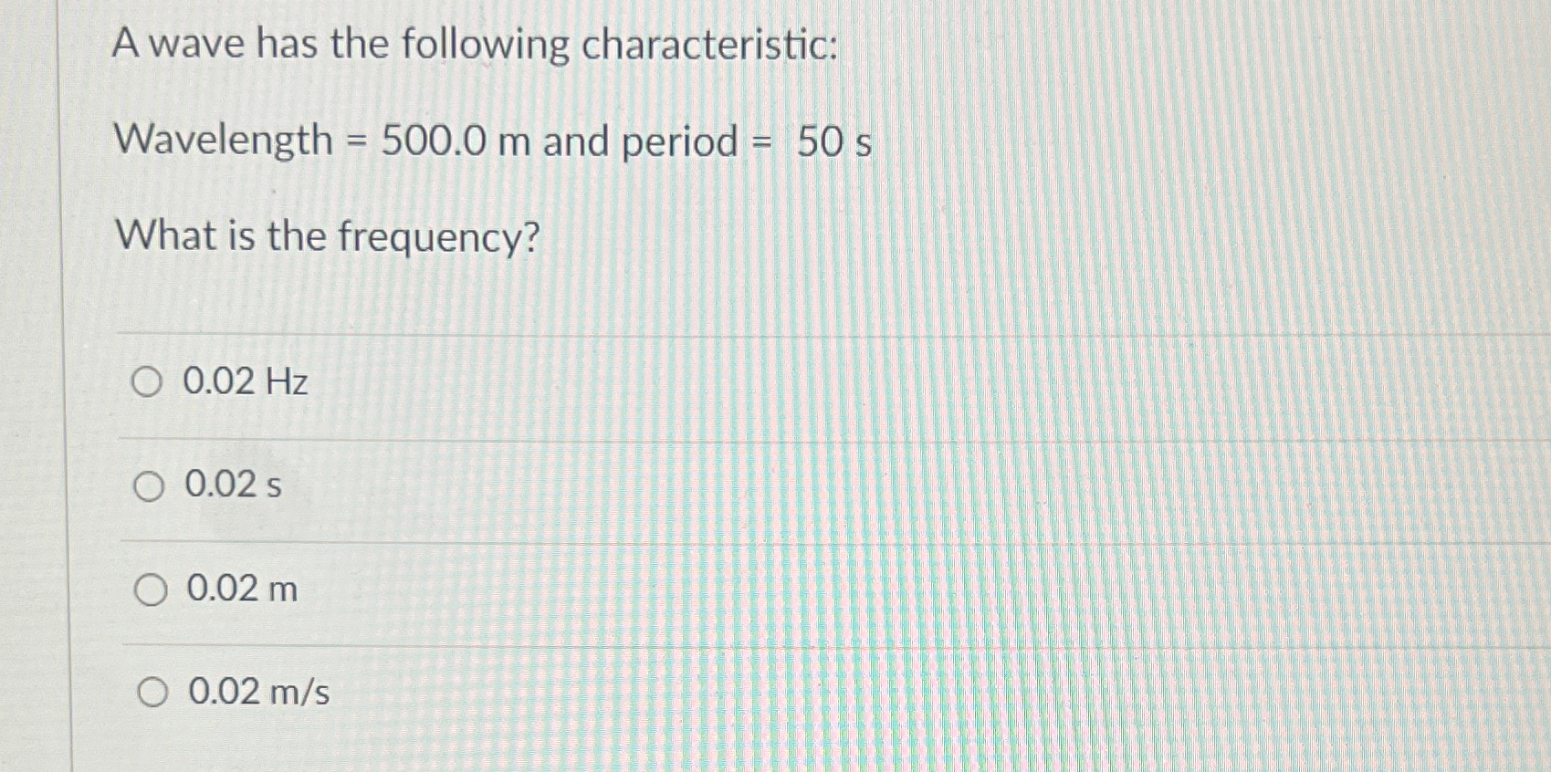 Solved A wave has the following characteristic:Wavelength | Chegg.com