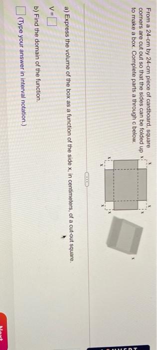 Solved From a 24-cm by 24-cm piece of cardboard, square | Chegg.com
