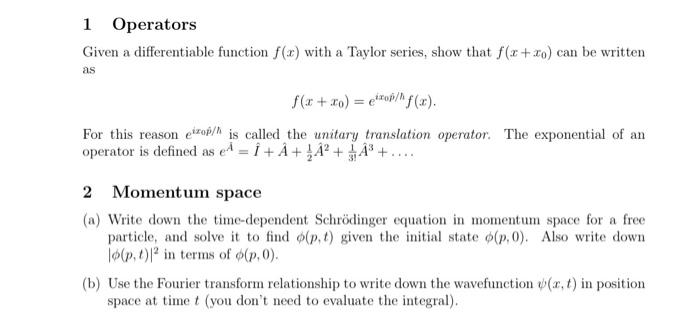 Solved 1 Operators Given a differentiable function f(x) with | Chegg.com