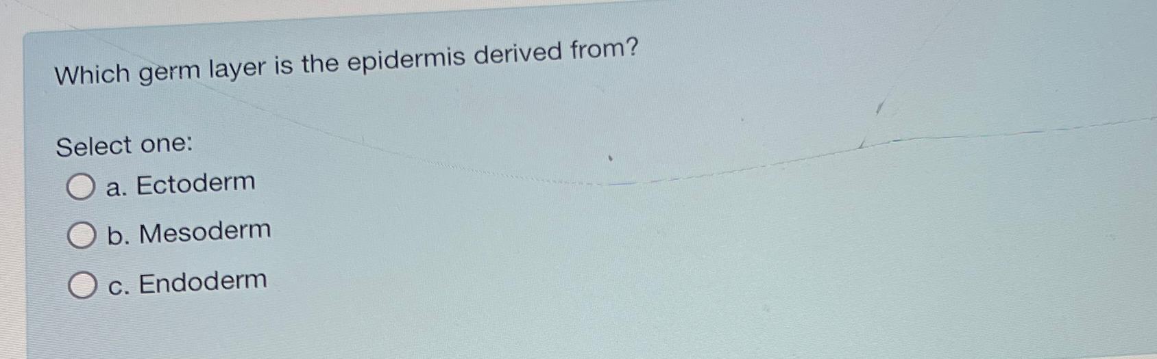 Solved Which germ layer is the epidermis derived from?Select | Chegg.com