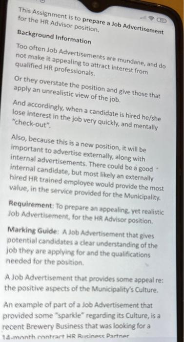 Solved This Assignment is to prepare a Job Advertisement for | Chegg.com