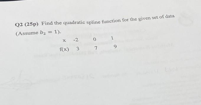 Solved Q2 (25p) Find the quadratic spline function for the | Chegg.com