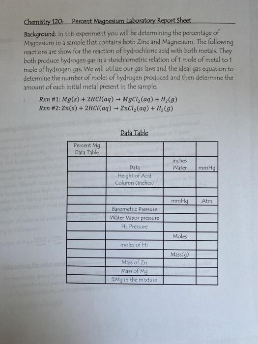 Chemistry 120 Percent Magnesium Laboratory Report | Chegg.com