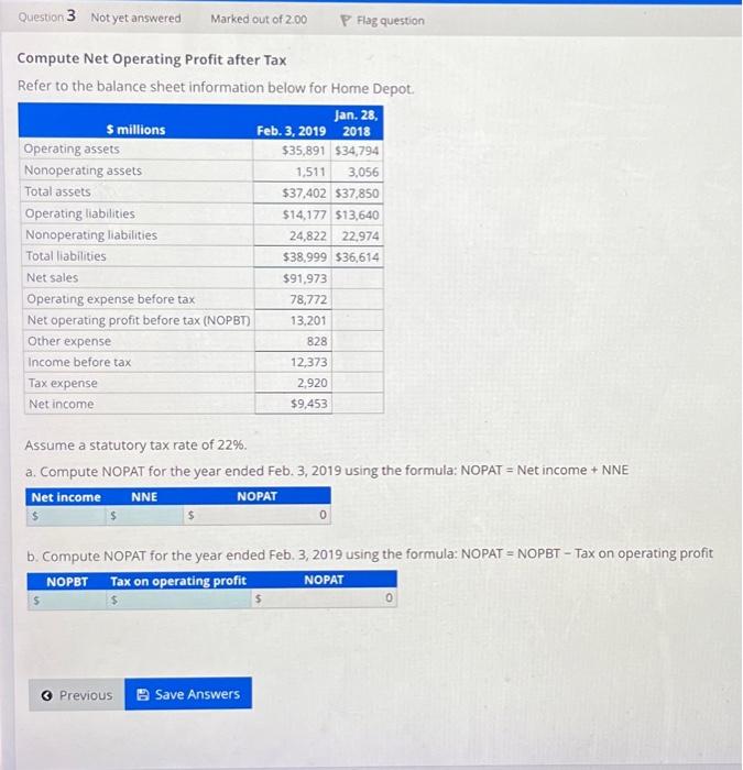 Solved Question 3 Not yet answered Compute Net Operating | Chegg.com