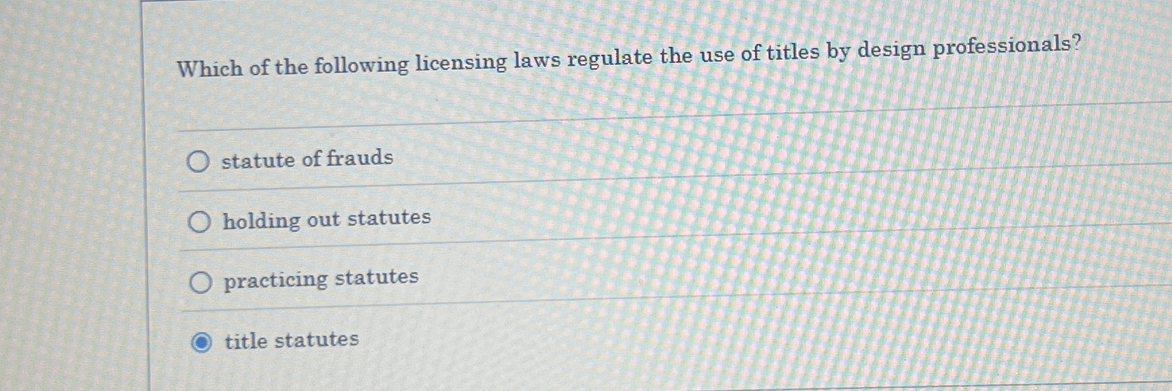 Solved Which of the following licensing laws regulate the | Chegg.com