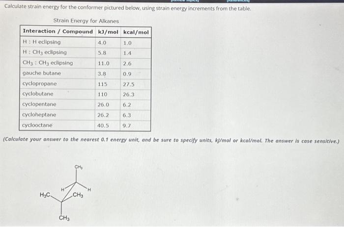 Solved Calculate strain energy for the conformer pictured | Chegg.com