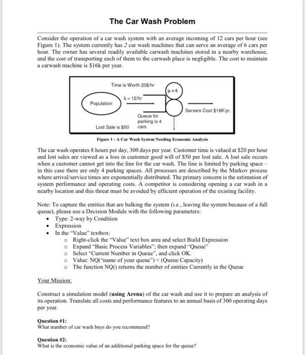 Solved The Car Wash Problem Consider the operation of a car | Chegg.com
