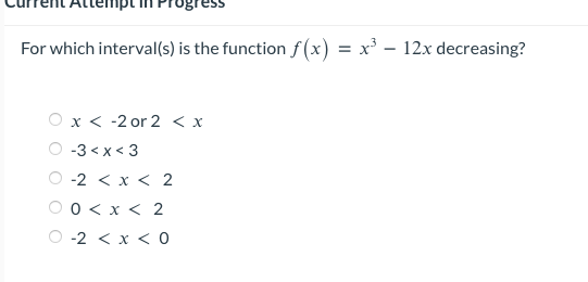 Solved For which interval(s) ﻿is the function f(x)=x3-12x | Chegg.com