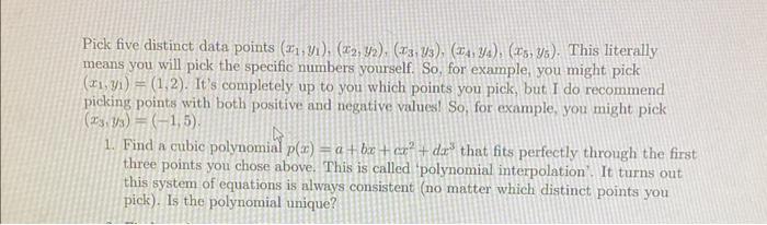 Pick five distinct data points | Chegg.com