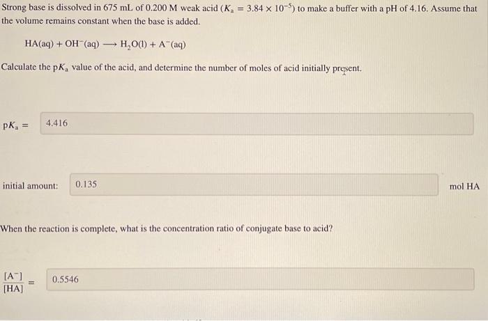 Solved Strong base is dissolved in 675 mL of 0.200M weak | Chegg.com