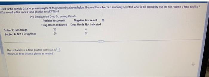 Solved efer to the sample data for pre-employment dring | Chegg.com
