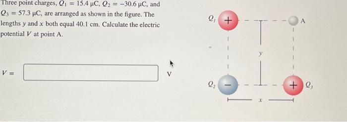 Solved Three point charges, Q1=15.4μC,Q2=−30.6μC, and | Chegg.com