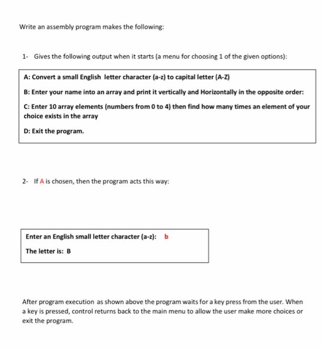 Solved Write an assembly program makes the following: 1. | Chegg.com