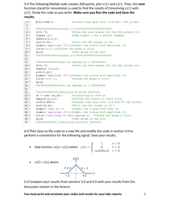 Solved 1.0 Aim: To use MATLAB to perform convolution and | Chegg.com