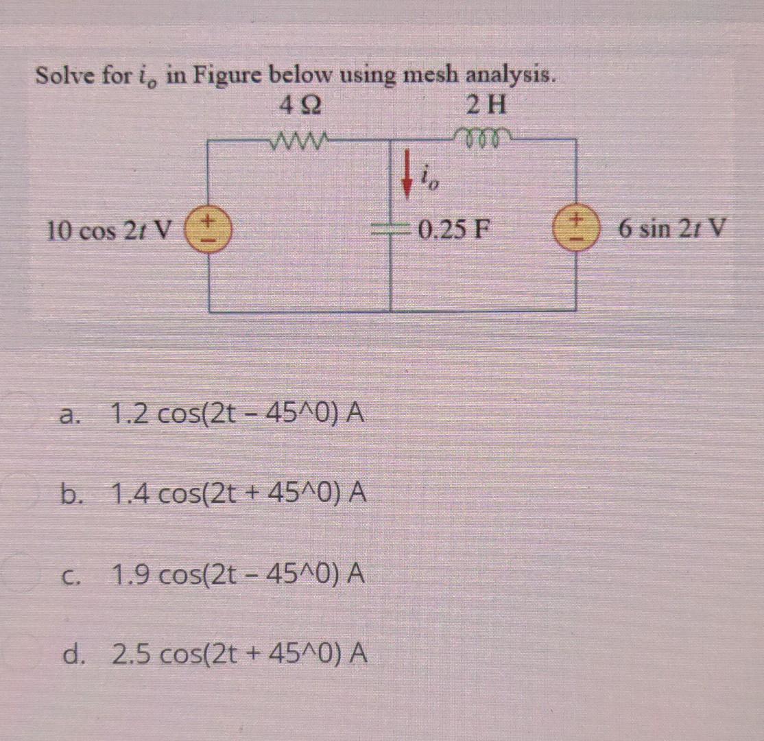 Solved Solve for i0 in Figure below using mesh analysis. a. | Chegg.com