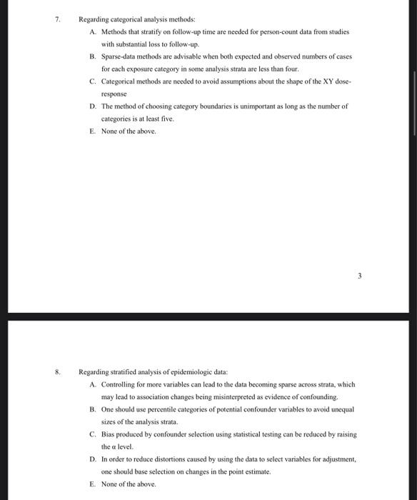 Solved 7. Regarding categorical analysis methods: A. Methods | Chegg.com