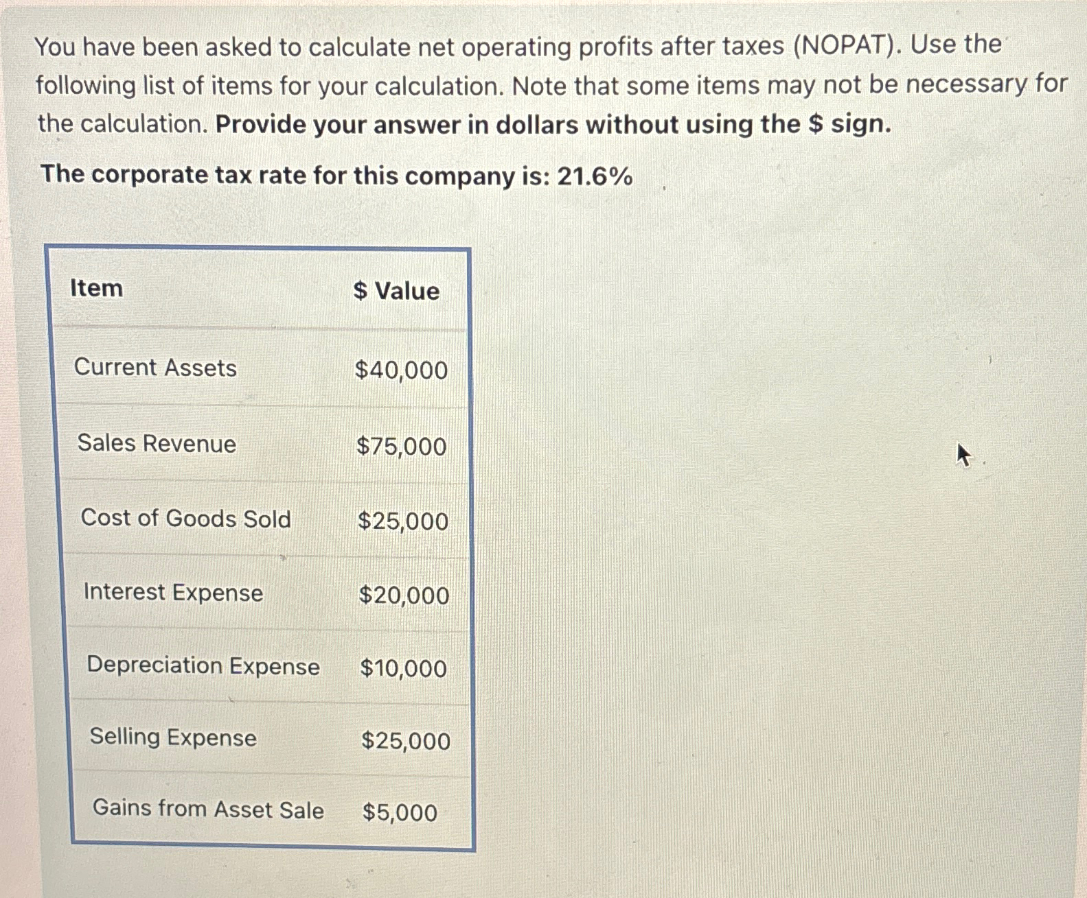 Solved You have been asked to calculate net operating | Chegg.com