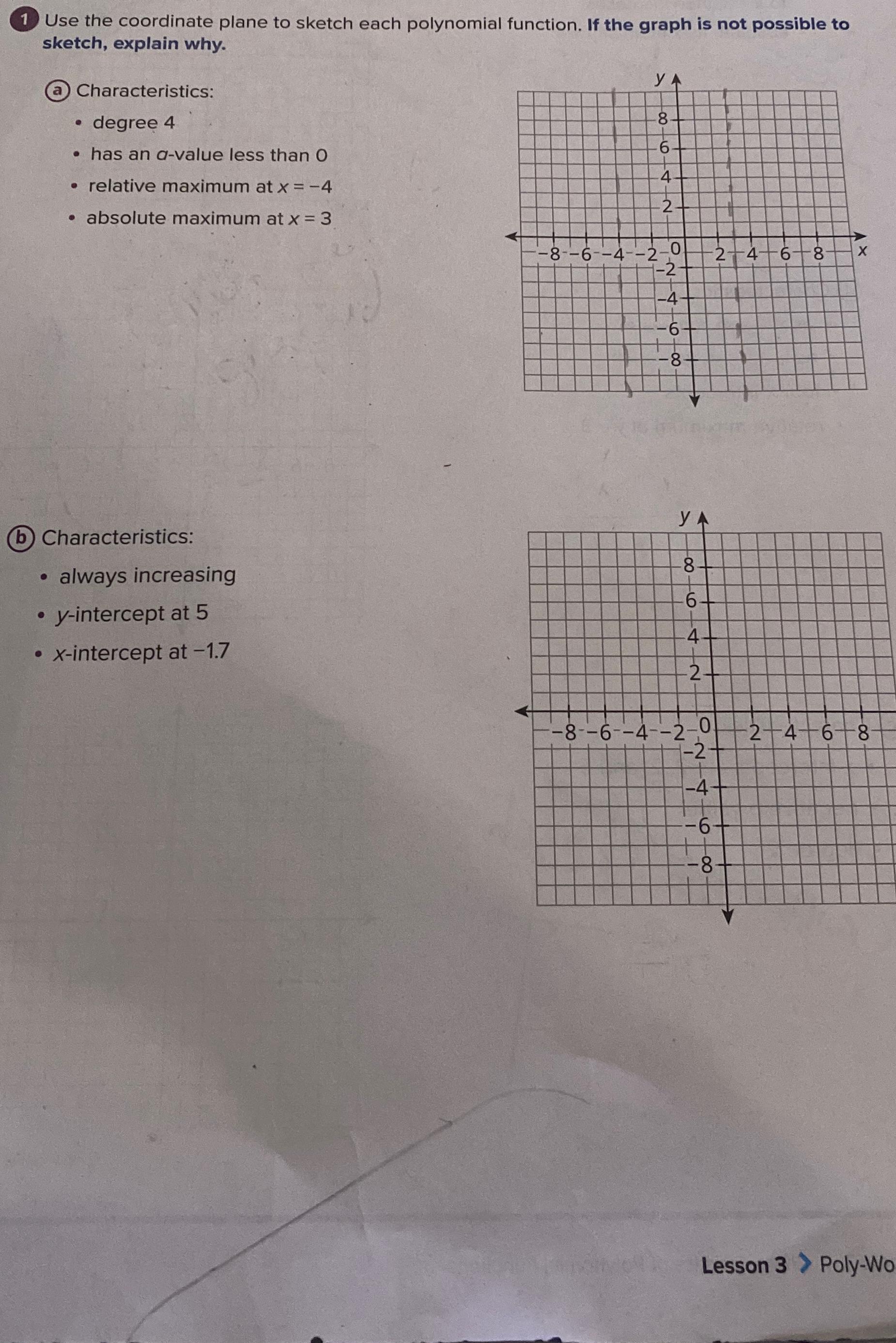 Solved 1 ﻿Use the coordinate plane to sketch each polynomial | Chegg.com