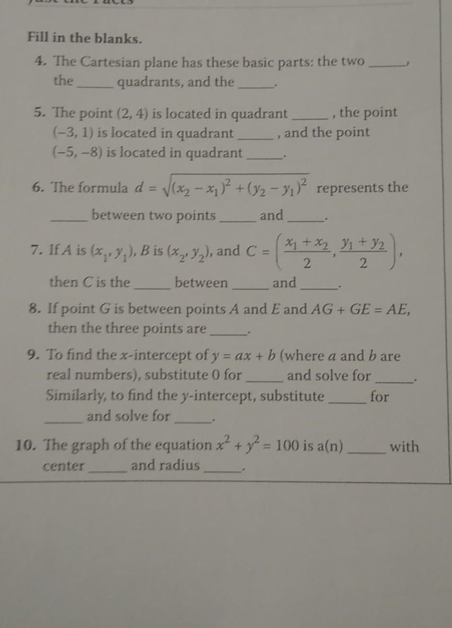 Solved Fill in the blanks. 4. The Cartesian plane has these | Chegg.com