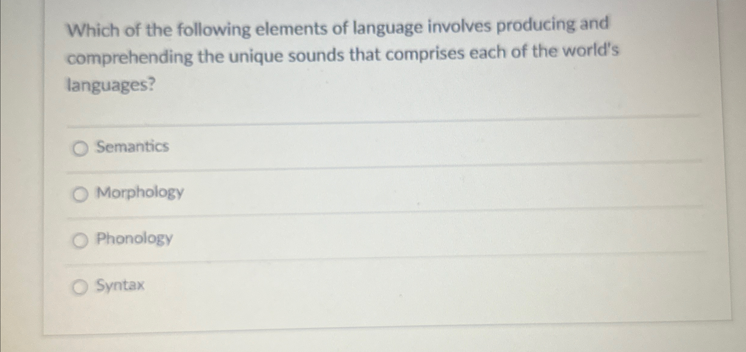 Solved Which of the following elements of language involves | Chegg.com