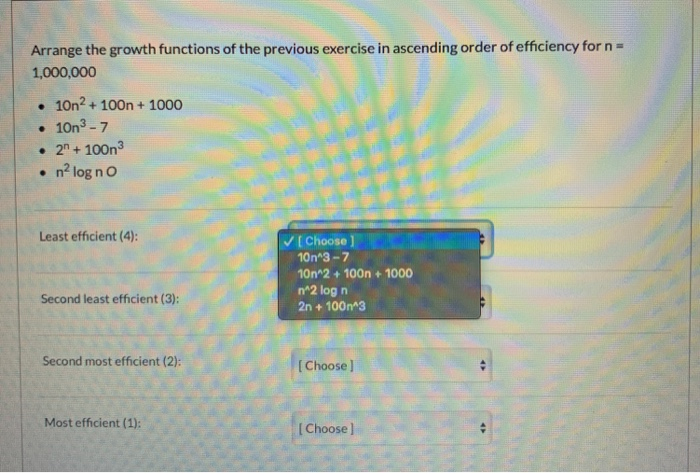 Solved Arrange the growth functions of the previous exercise | Chegg.com