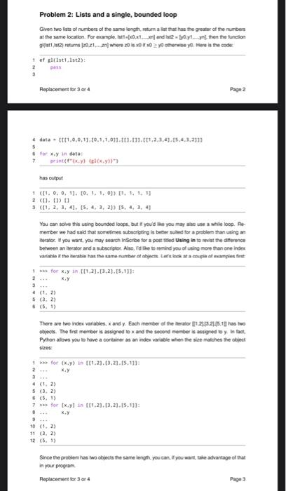 Solved Problem 2: Lists and a single, bounded loop Given two | Chegg.com