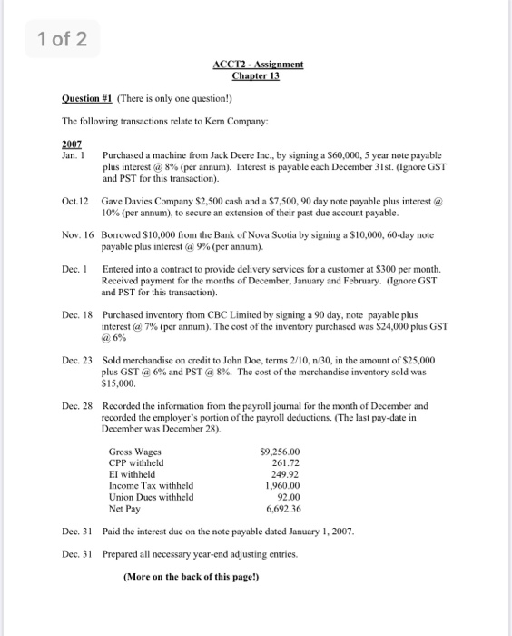 ACCT2 - Assignment Chapter 13Question #1 (There is | Chegg.com