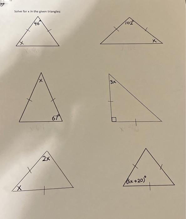 Solved Solve for x in the given triangles: | Chegg.com
