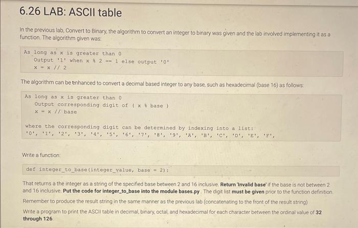 Solved 0.∠0 LAB: ASCll table In the previous lab, Convert to | Chegg.com