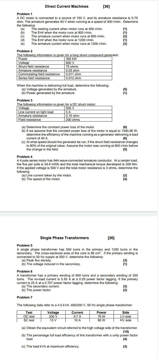 Solved Direct Current Machines [36] Problem 1 A DC motor is | Chegg.com