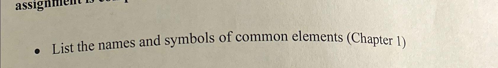 Solved List the names and symbols of common elements | Chegg.com