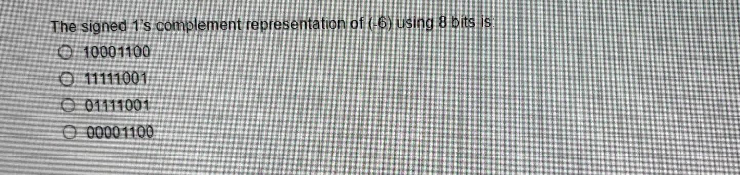Solved The Signed 1 S Complement Representation Of 6