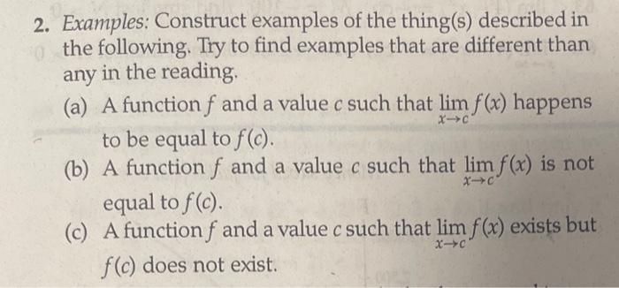 Solved 2. Examples: Construct examples of the thing(s) | Chegg.com