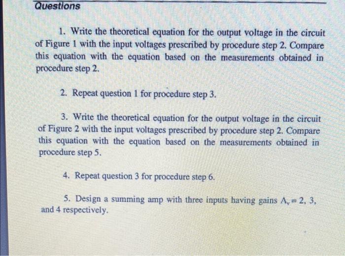 Solved 1. Write the theoretical equation for the output | Chegg.com