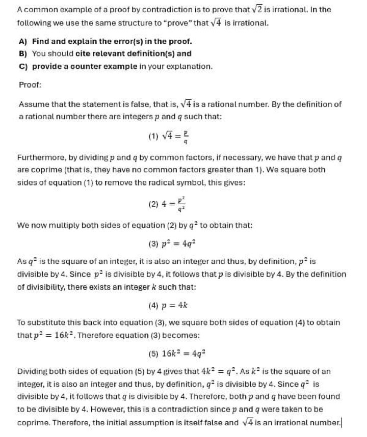 Solved A common example of a proof by contradiction is to | Chegg.com