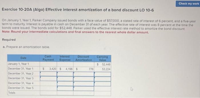Solved Exercise 10-20A (Algo) Effective interest | Chegg.com