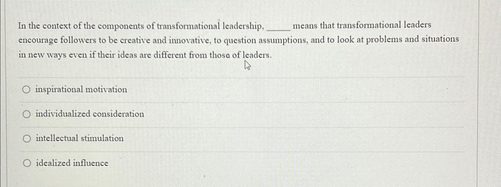 Solved In the context of the components of transformational | Chegg.com