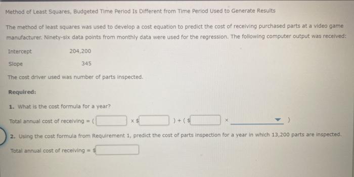Solved 345 Method of Least Squares, Budgeted Time Period Is | Chegg.com